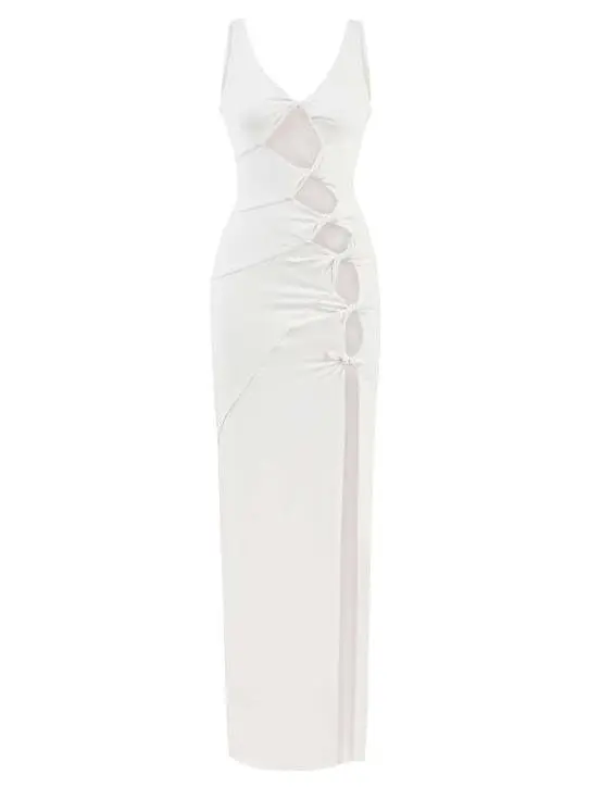 JENDUE Elegant Cut-out Maxi Gown - Off-white