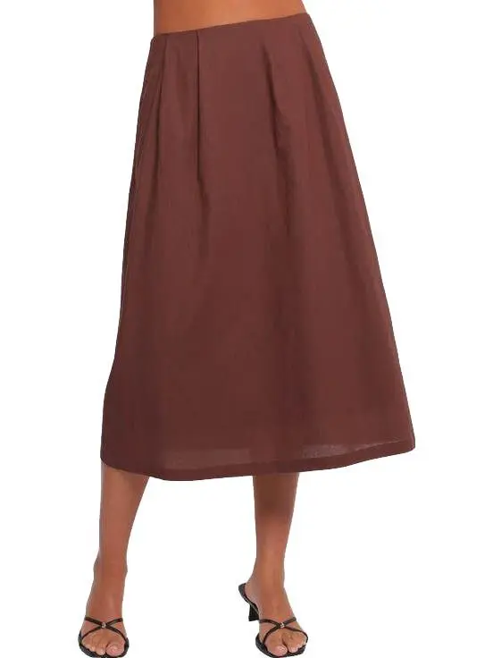 PETAL & PUP Cotton Blend Midi Skirt - Brown