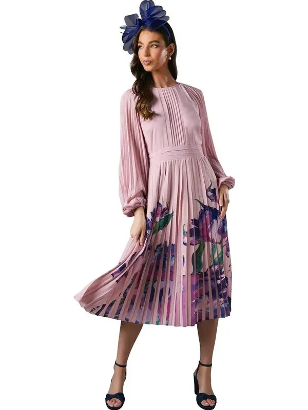 Coast Placement Print Pleat Dress - Pink