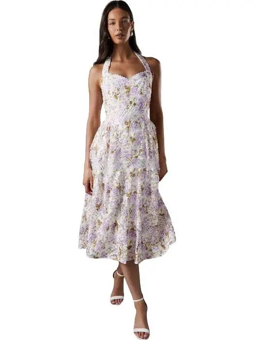 Coast Printed Lace Halterneck Midi Dress - White