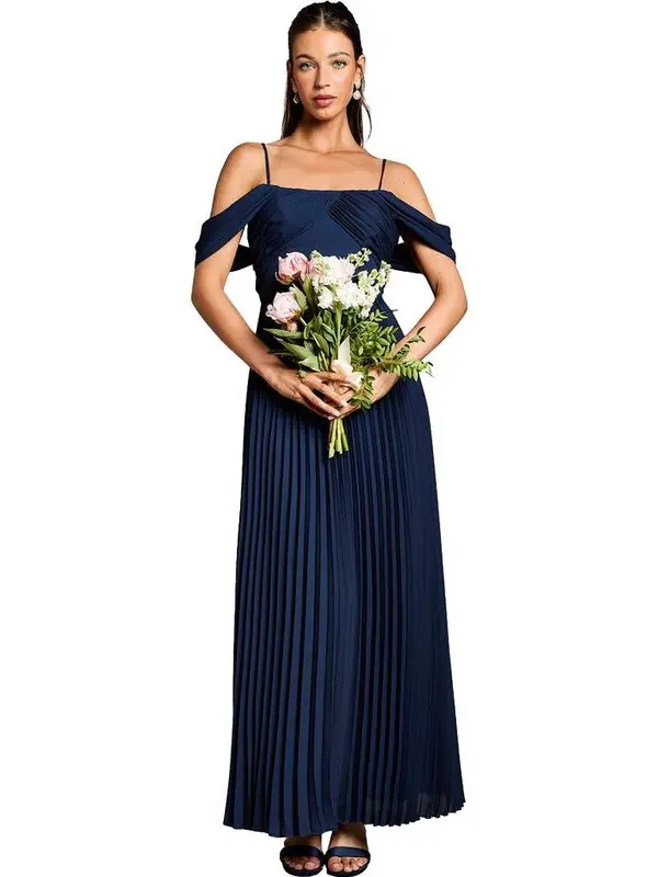 Coast Bardot Pleated Maxi Bridesmaid Dress - Navy