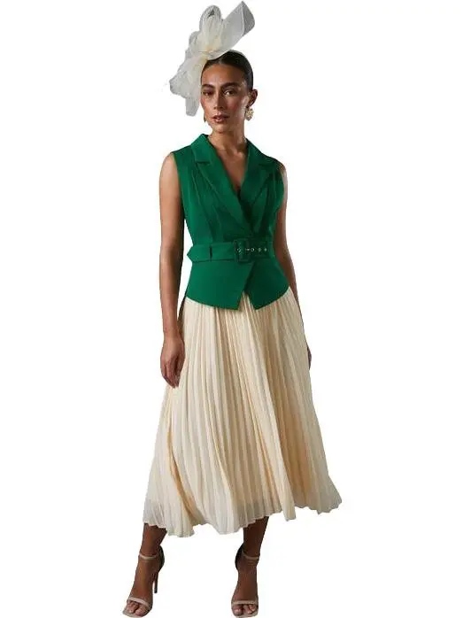 Coast Sleeveless Crepe Pleated Midi Dress - Green