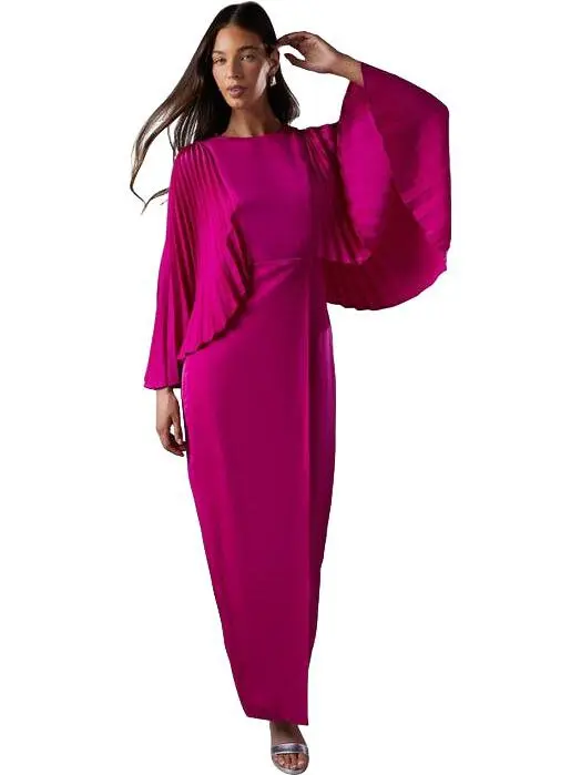 Coast Short Sleeve Pleated Cape Maxi Dress - Magenta