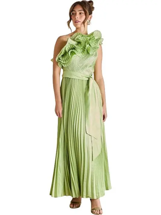 Coast One-shoulder Pleated Skirt Maxi Dress - Green