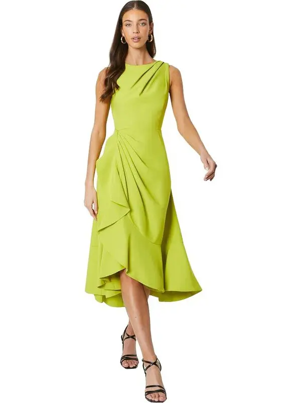 Coast Crepe Low Back Ruffle One Shoulder Dress - Lime