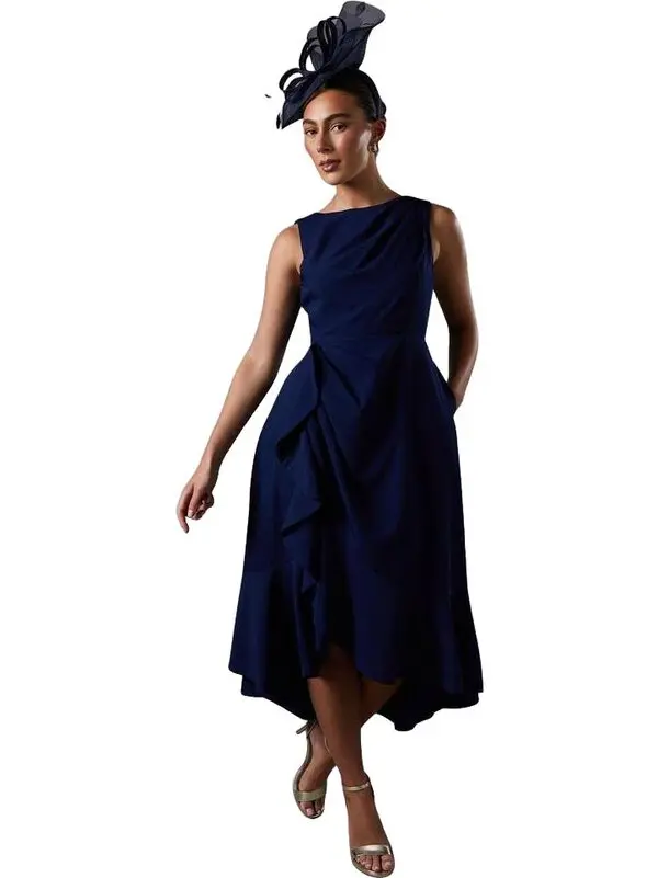 Coast Crepe Low Back Ruffle Dress - Navy