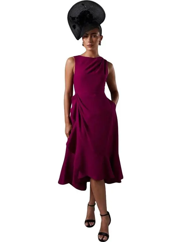 Coast Crepe Low Back Ruffle One Shoulder Dress - Raspberry