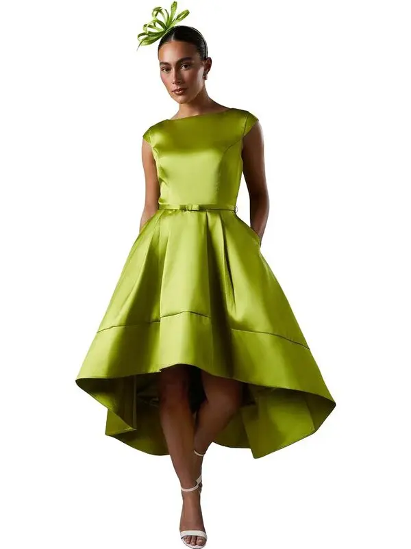 Coast High-low Twill Midi Dress With Open Back - Chartreuse