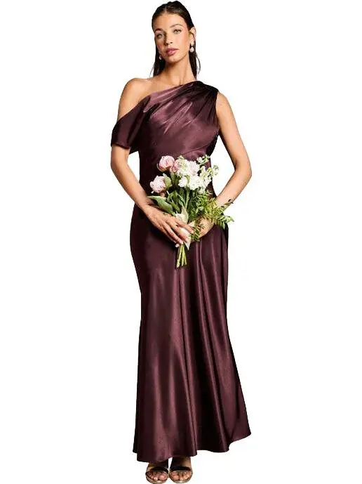 Coast Satin One Shoulder Fishtail Maxi Dress - Espresso