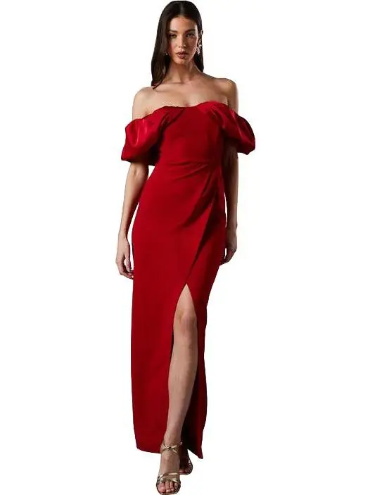 Coast Volume Sleeve Corset Column Maxi Dress - Red