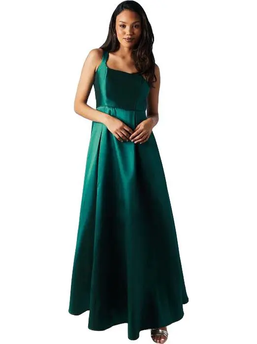 Coast Scoop Neck Full Skirted Twill Maxi Dress - Emerald