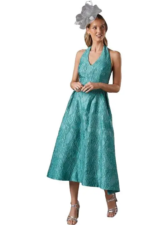 Coast Halter Jacquard Drop Waist Dress - Teal