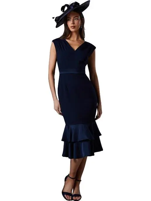 Coast Satin Back Crepe Peplum Dress - Navy