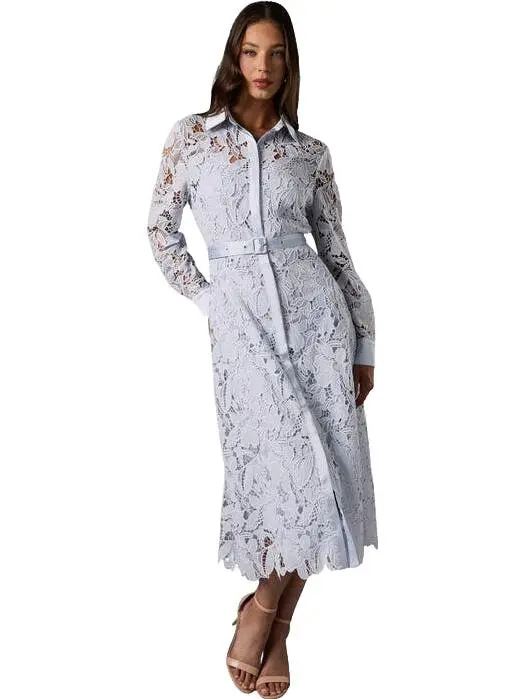 Coast Lace Shirt Dress With Belt - Light Blue