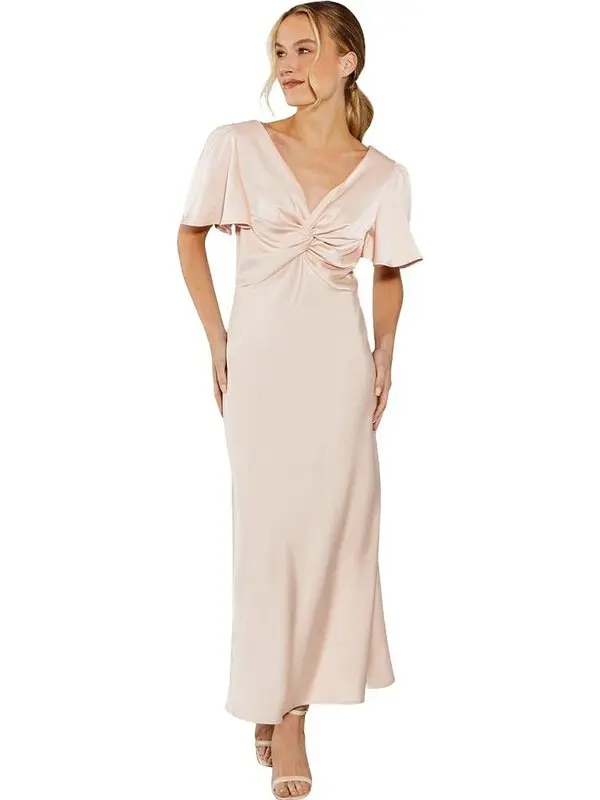 OASIS Satin Midi Dress With Angel Sleeves - Blush