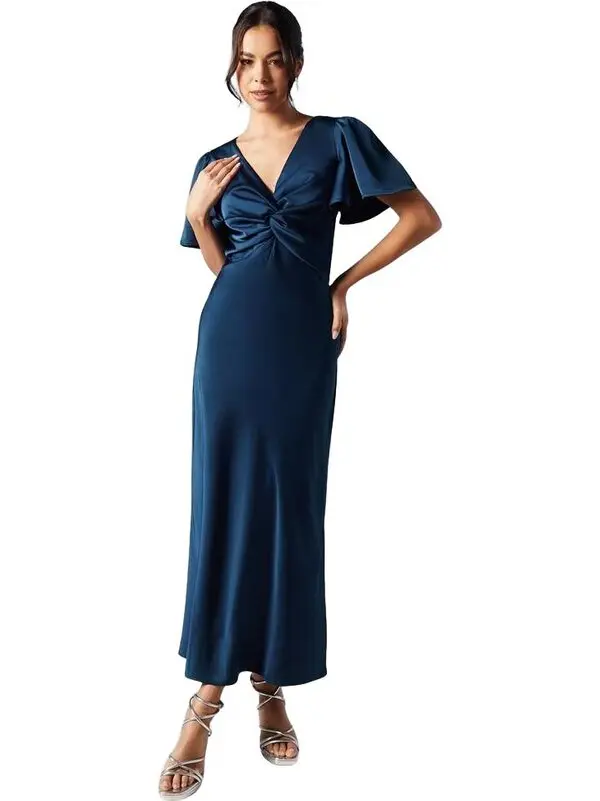 OASIS Satin Midi Bridesmaid Dress - Navy