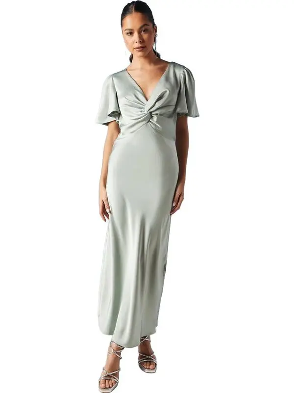 OASIS Satin Midi Bridesmaid Dress - Sage