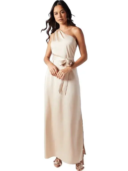OASIS One Shoulder Satin Maxi Dress - Champagne