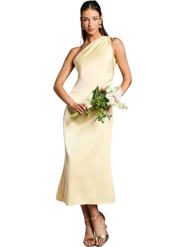 OASIS One Shoulder Satin Bridesmaids Dress - Butter