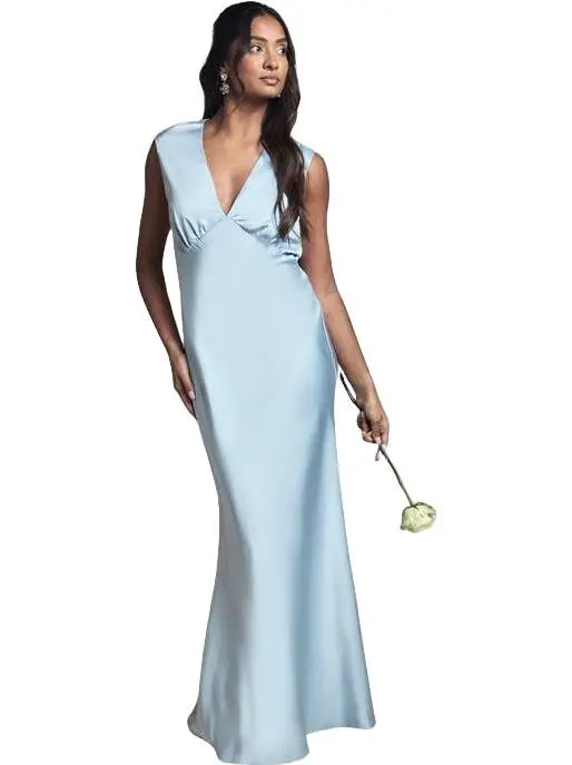 OASIS Satin Maxi Dress - Light Blue