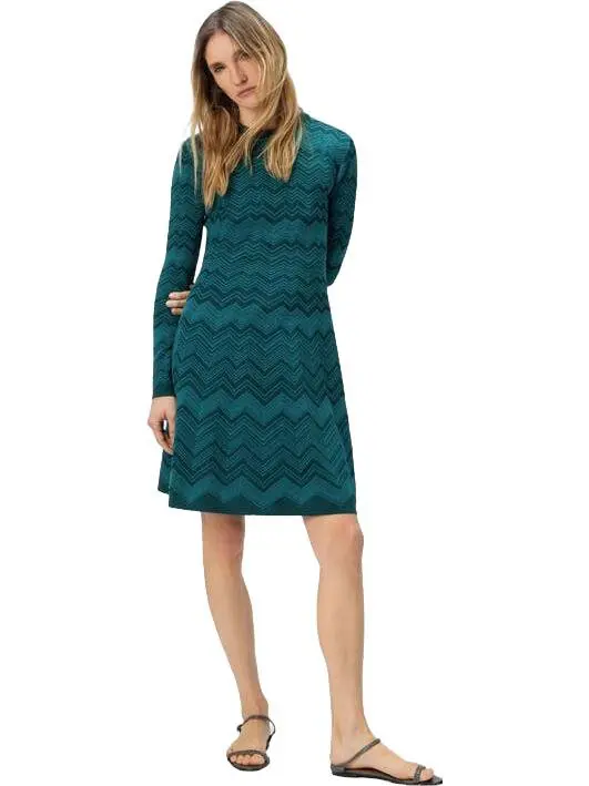 Missoni Chevron Knit Long Sleeve Mini Dress - Green