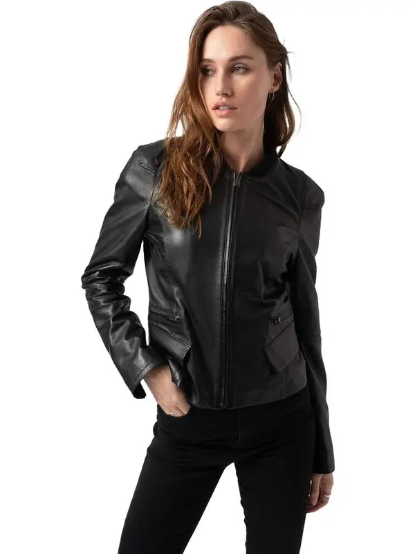 SAINT + SOFIA Blane Leather Biker Jacket - Black