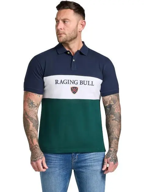 RAGING BULL Short Sleeve Cut & Sew Panel Pique Polo - Forest