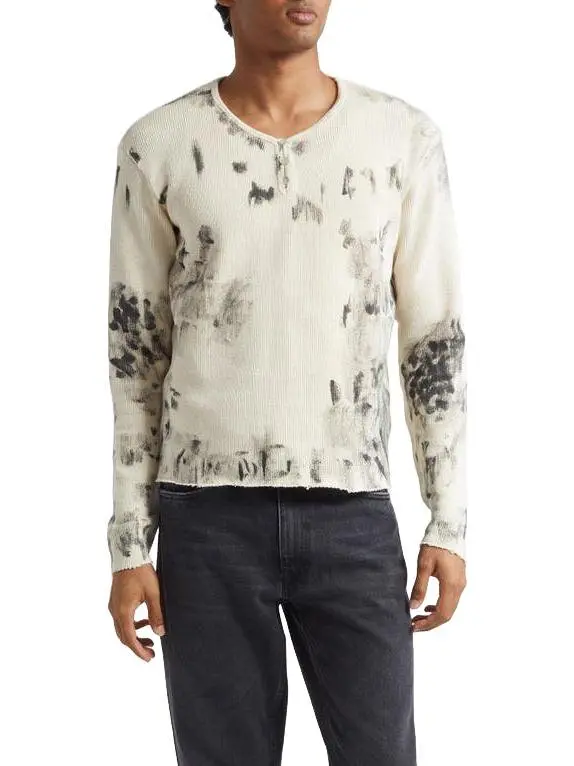 STOCKHOLM SURFBOARD CLUB Bon Stained Long Sleeve Henley - Dirty White