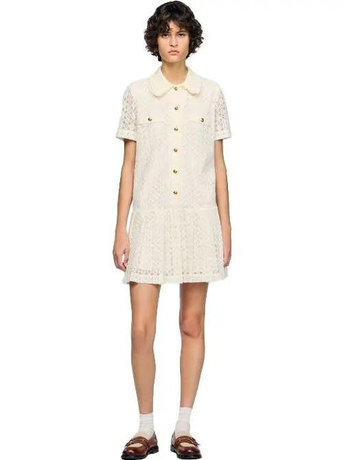 Sandro Lace Mini Shirt Dress - Ecru