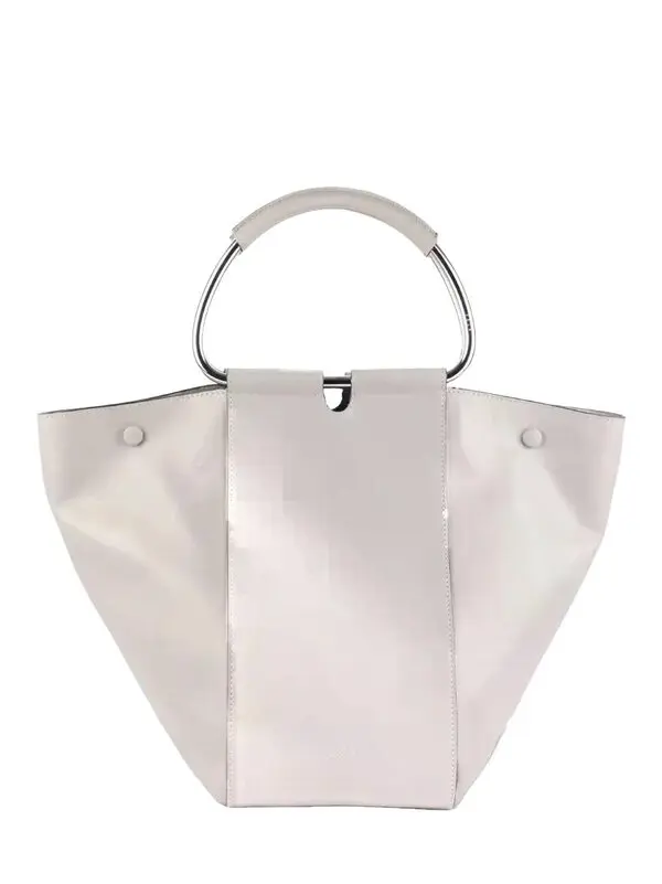 STÉE Leather Tote Bag With Circular Handle - White