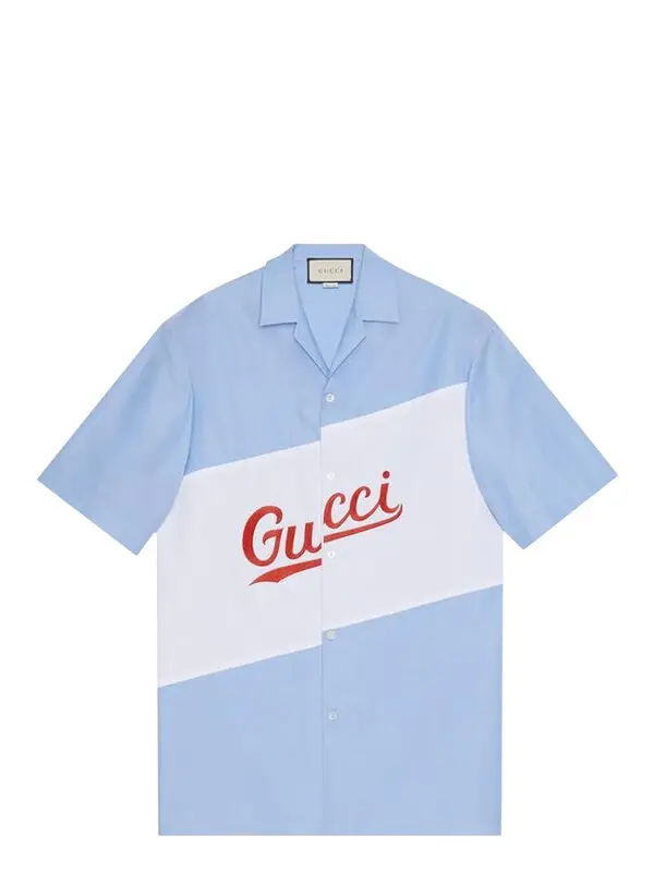 Gucci Script Oversize Bowling Shirt - Blue