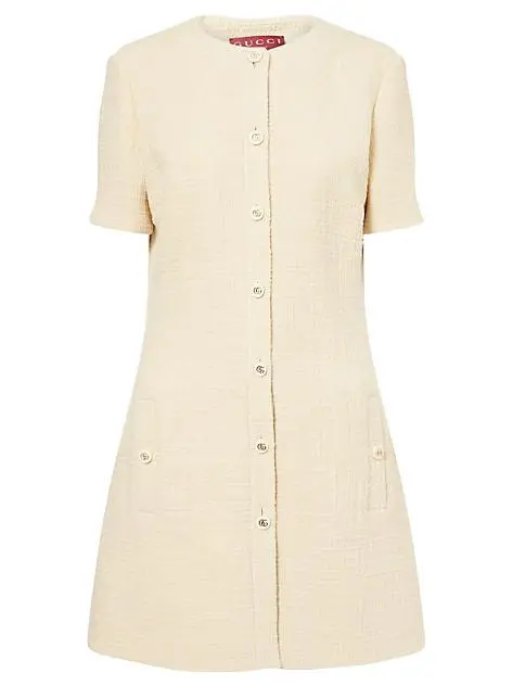 Gucci Short-sleeve Textured Wool Mini Dress - White
