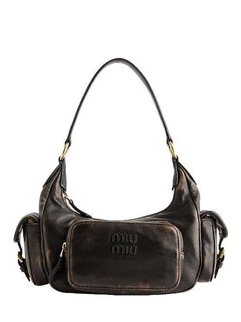 Miu Miu Pocket Leather Top Handle Bag - Caffe