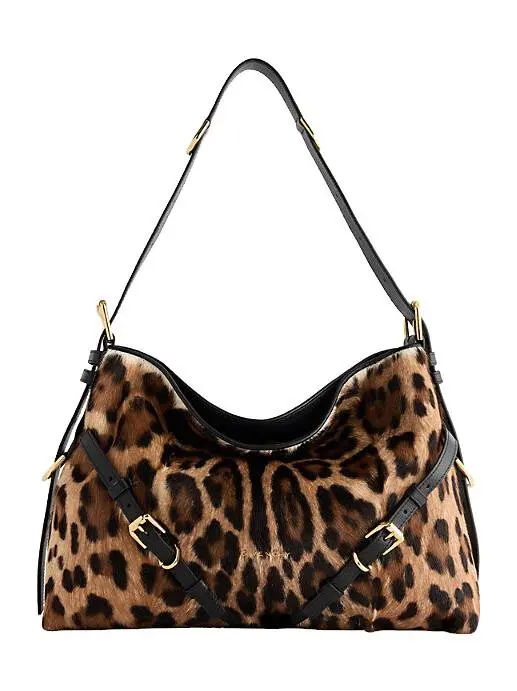 Givenchy Voyou Medium Leopard Print Shoulder Bag - Black Beige