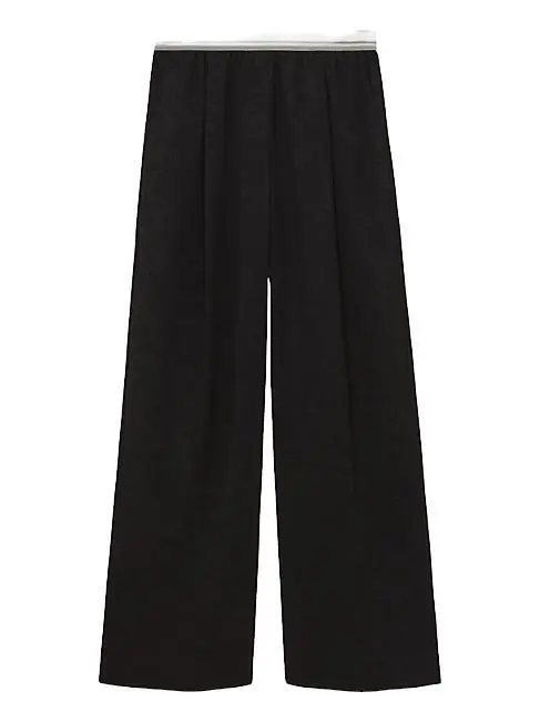 REISS Striped-waistband Wide-leg Trousers - Black