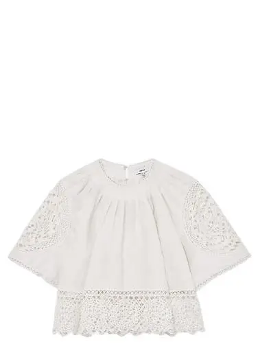 REISS Carina Embroidered Linen Top - Ivory