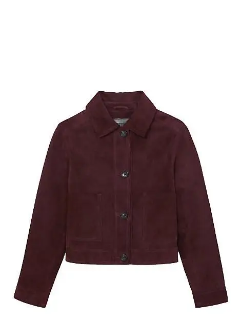 REISS Patch-pocket Suede Jacket - Burgundy
