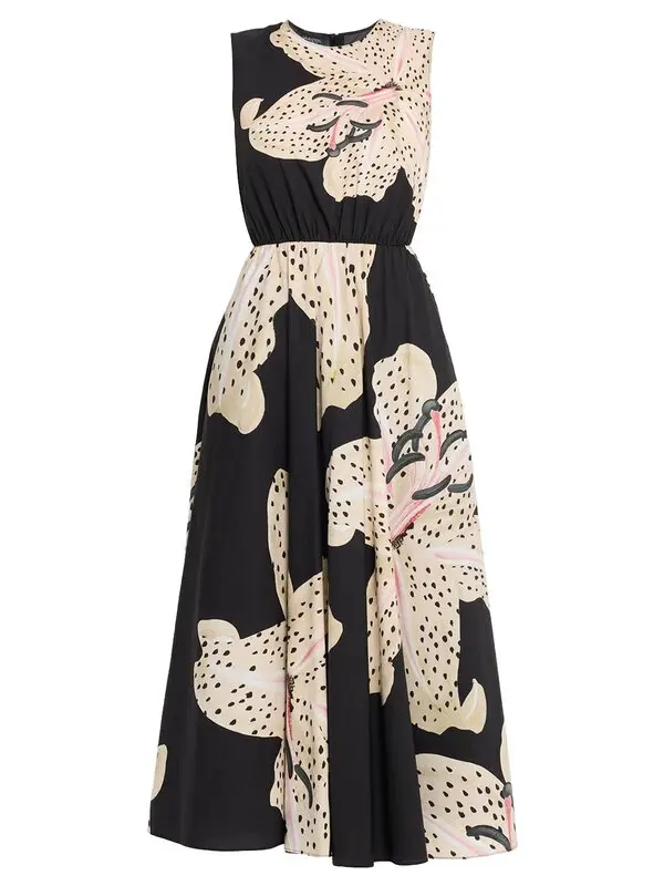 Giambattista Valli Flower-print Poplin Midi Dress - Blackivory