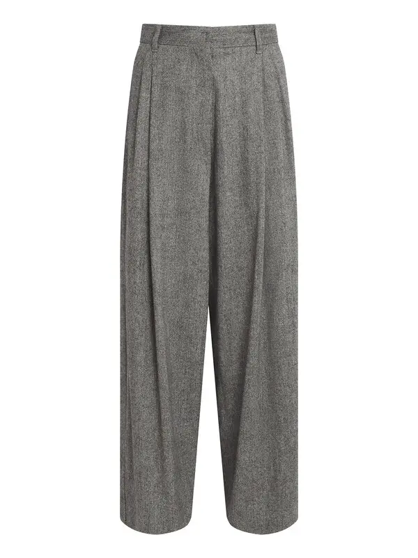 Max Mara Virgin Wool-blend Herringbone Trousers - Black