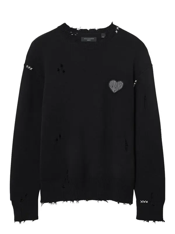 all saints - AllSaints Cotton Distressed Theo Sweater