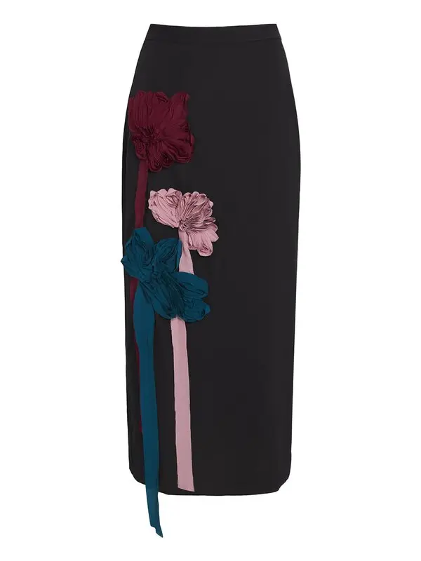 Erdem Silk-blend Georgette Appliqué Midi Skirt - Black
