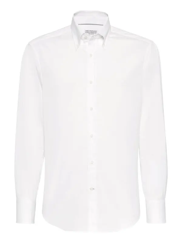 Brunello Cucinelli Cotton Twill Button-down Slim-fit Shirt - White