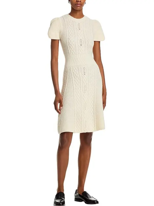 3.1 Phillip Lim Wool Cable Knit Mock Neck Dress - Ivory
