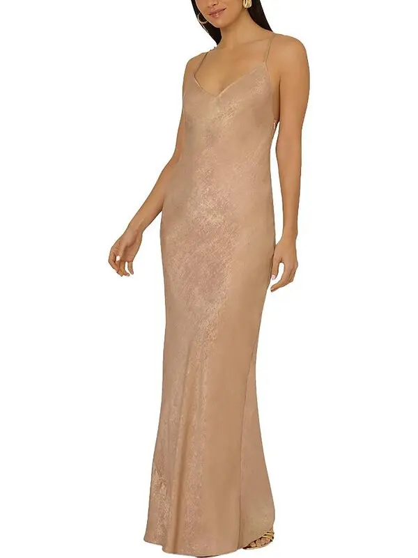Adrianna Papell Foiled Long Dress - Beige/gold