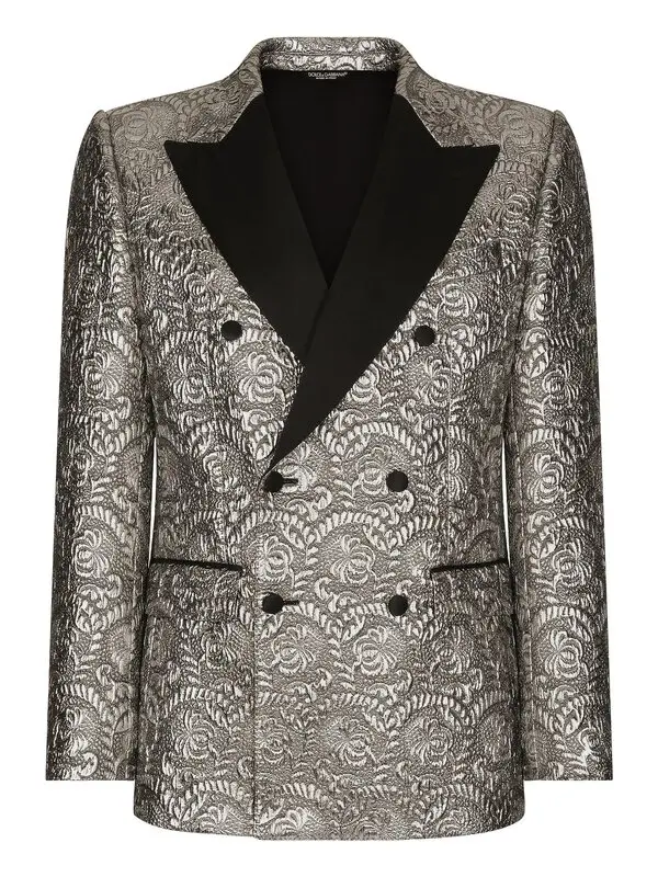 Dolce & Gabbana Sicilia Double-breasted Lamé Jacquard Tuxedo Jacket - Plateado