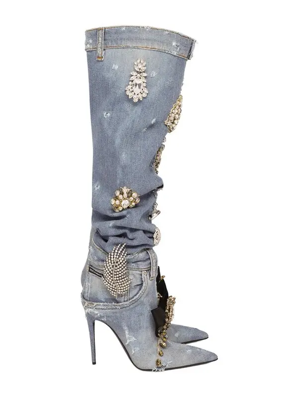 Dolce & Gabbana Patchwork Denim Boots - Blue