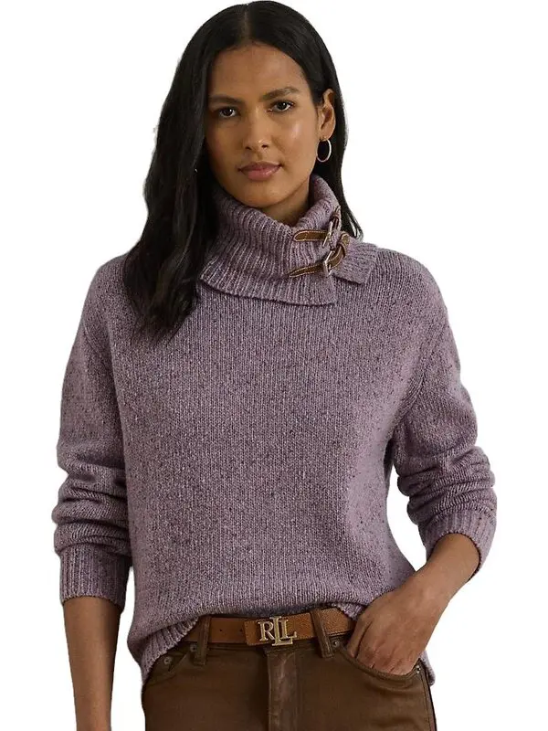 Ralph Lauren Buckle-trim Mélange Turtleneck Sweater - Lavender Frost Donegal