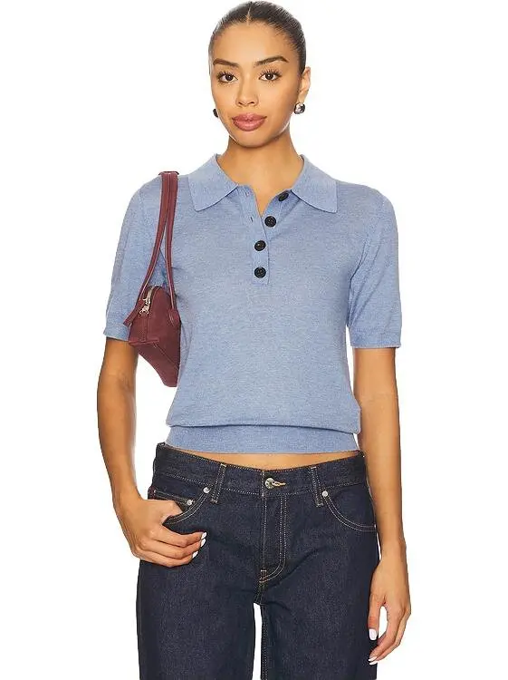 MAUDE CLUB Darcy Polo Top - Light Blue