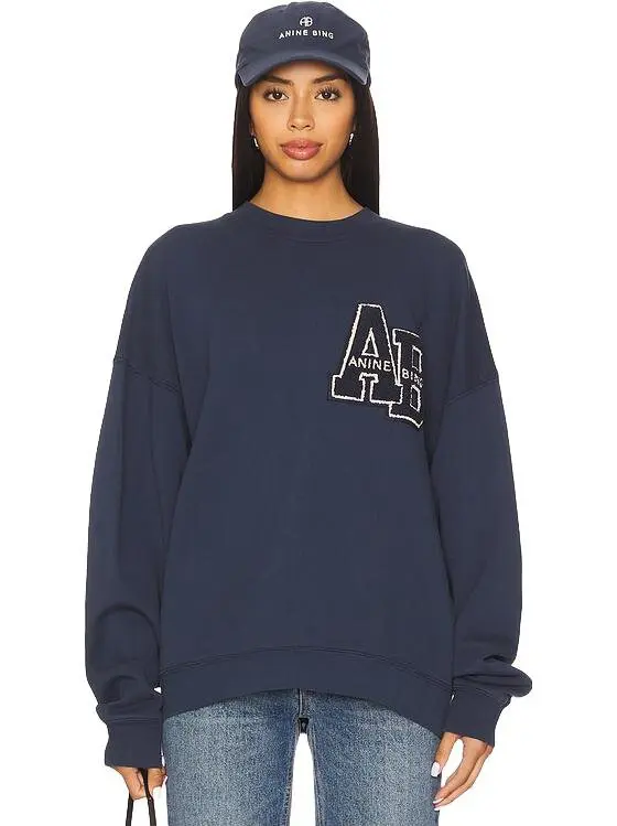 ANINE BING Miles Oversized Letterman Sweatshirt - Washed Navy