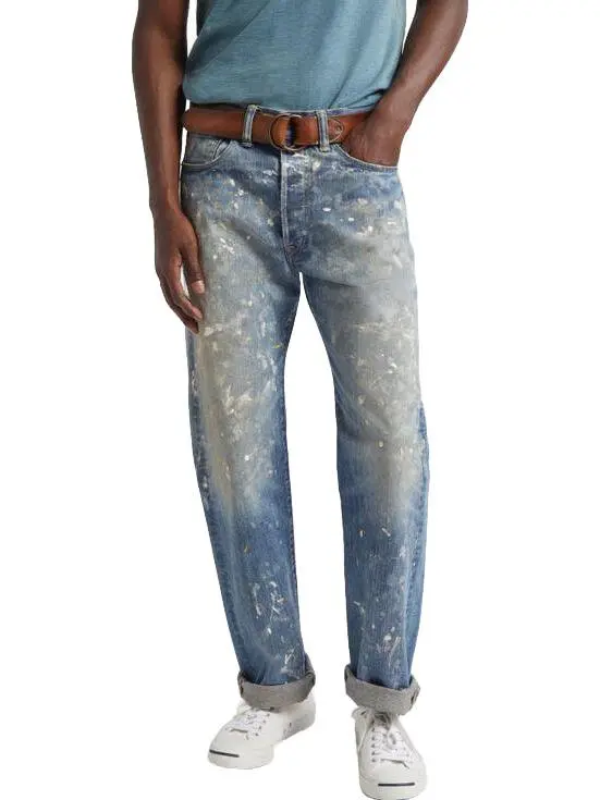 Double Rl Straight Fit Distressed Jeans - Fenimore Wash
